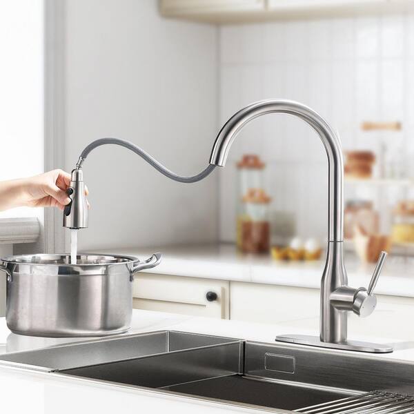 Fun Orange Single Handle Pull-Down Kitchen Faucet with Deck Plate XB ...