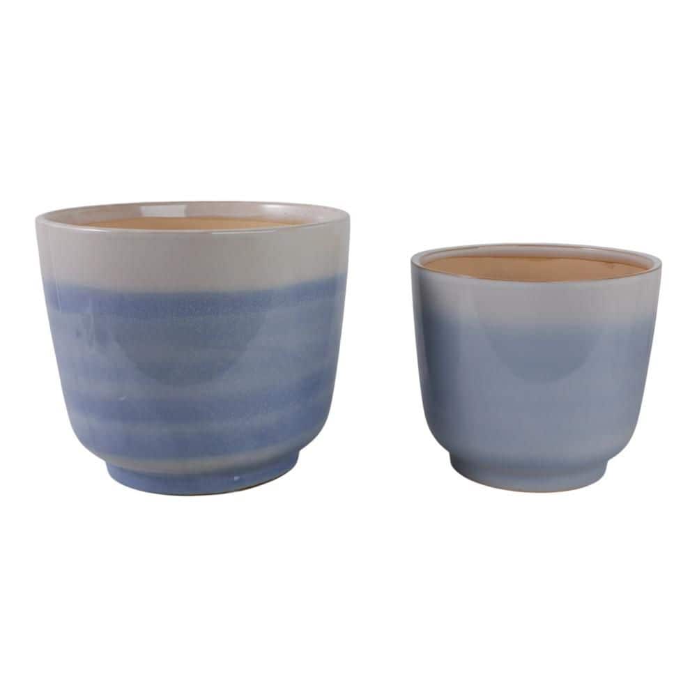 Liv & Skye 10 in. and 12 in. Blue Ceramic Round Glazed Decorative ...