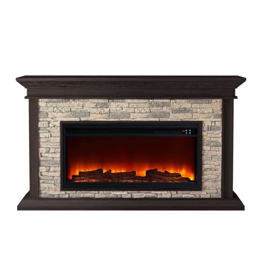 FESTIVO 60 in. Stone Surrounded Freestanding Electric Fireplace in ...