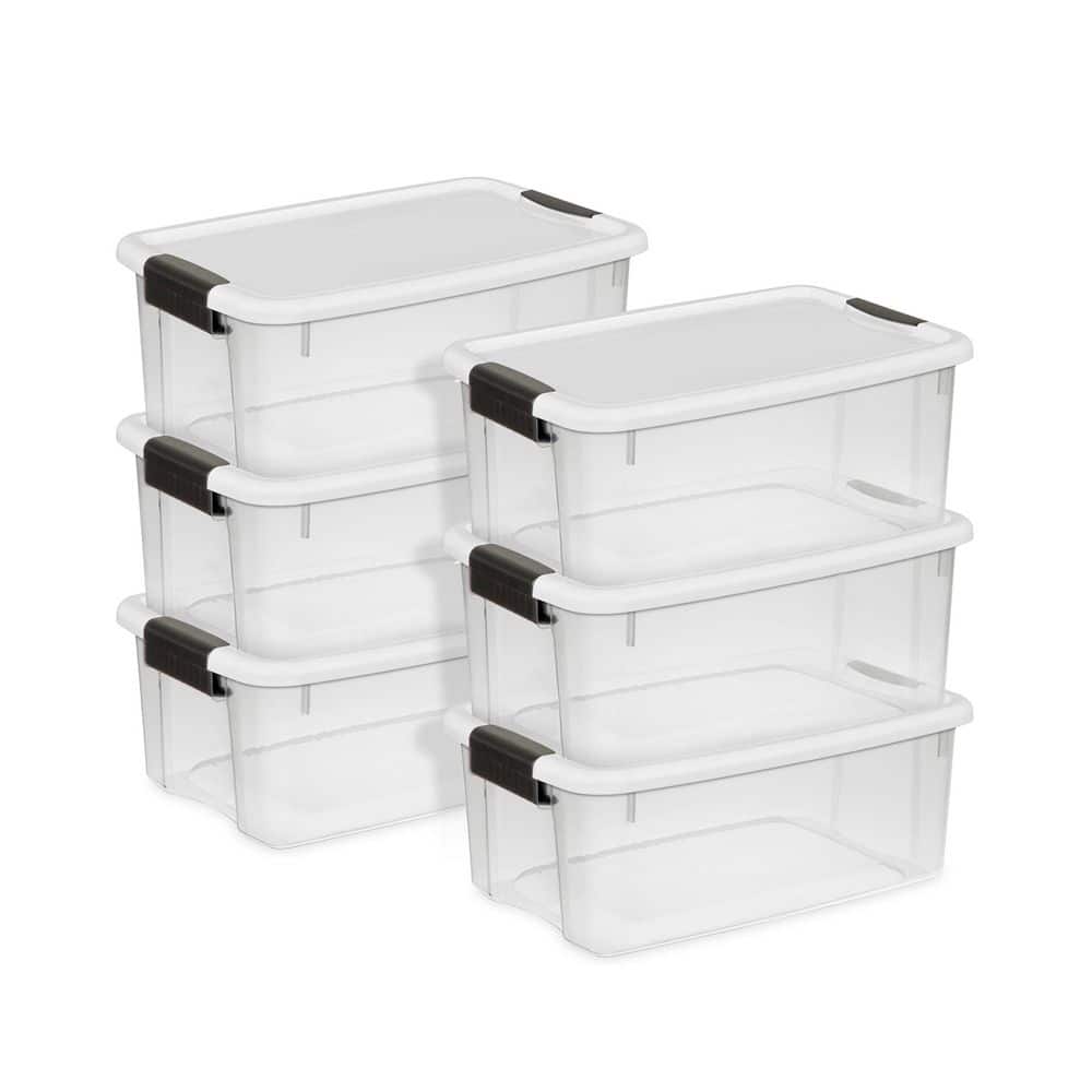 Sterilite 18 Qt. Clear Plastic Stackable Storage Bin w/ White Latch Lid ...
