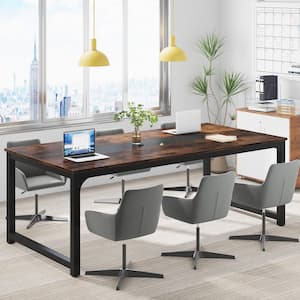 BYBLIGHT 70.8 in. Rectangular Oak Engineered Wood Large Computer Desk ...