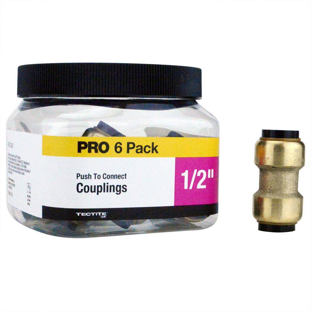 Tectite 1/2 in. Brass Push-To-Connect Coupling Pro Pack (6-Pack ...
