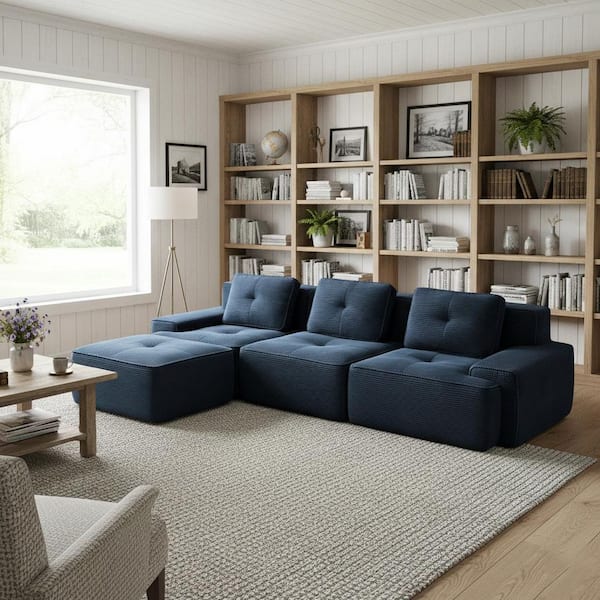 Homy Casa TITK 117 in. Track Arm 3-Piece Corduroy Modular Sectional ...