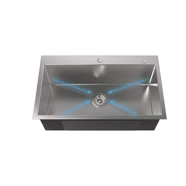 Buruis 32 in. Drop-In Single Bowl 20 Gauge Gray Stainless Steel Kitchen ...