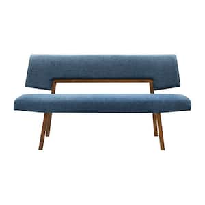 Armen Living Channell Blue Dining Bench with Back and Fabric Upholstery ...