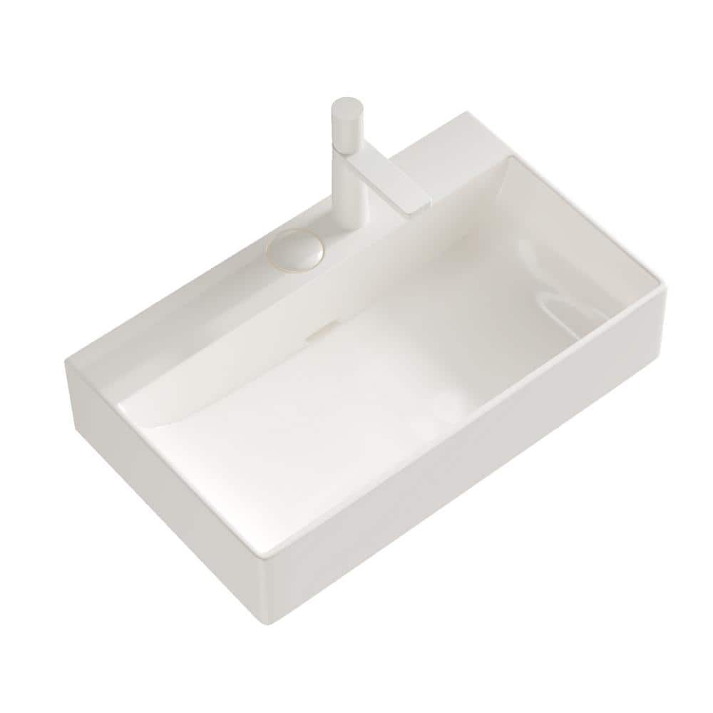 Anqtovp 24 in. Bathroom Sink White Ceramic Basin without Cabinet ...
