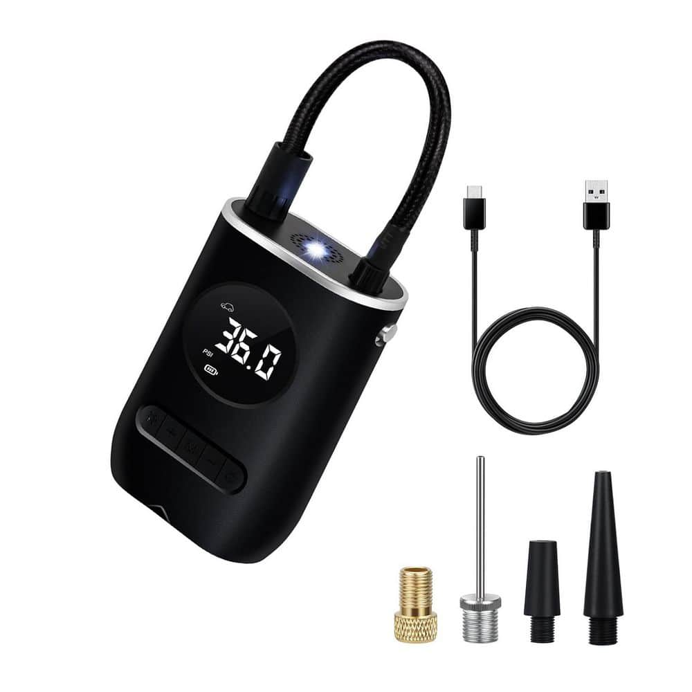 Ahfiwaso Cordless 150 PSI Portable Electric Air Compressor Tire Inflator w/ Emergency Light, LCD ...