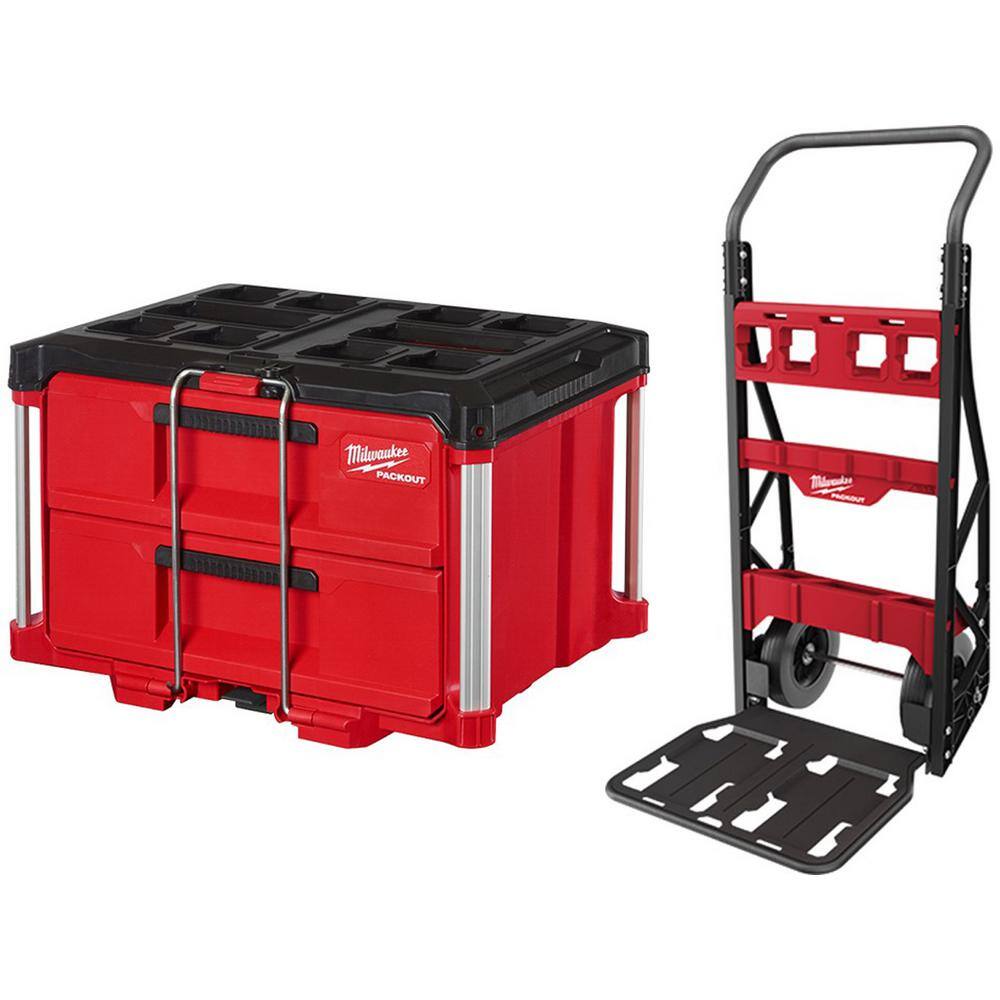 Milwaukee PACKOUT 20 in. 2-Wheel Utility Cart with 2-Drawer Tool Box 48 ...