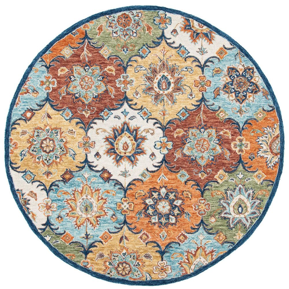 SAFAVIEH Heritage 6 ft. x 6 ft. Blue/Rust Ornate Quatrefoil Round Area ...