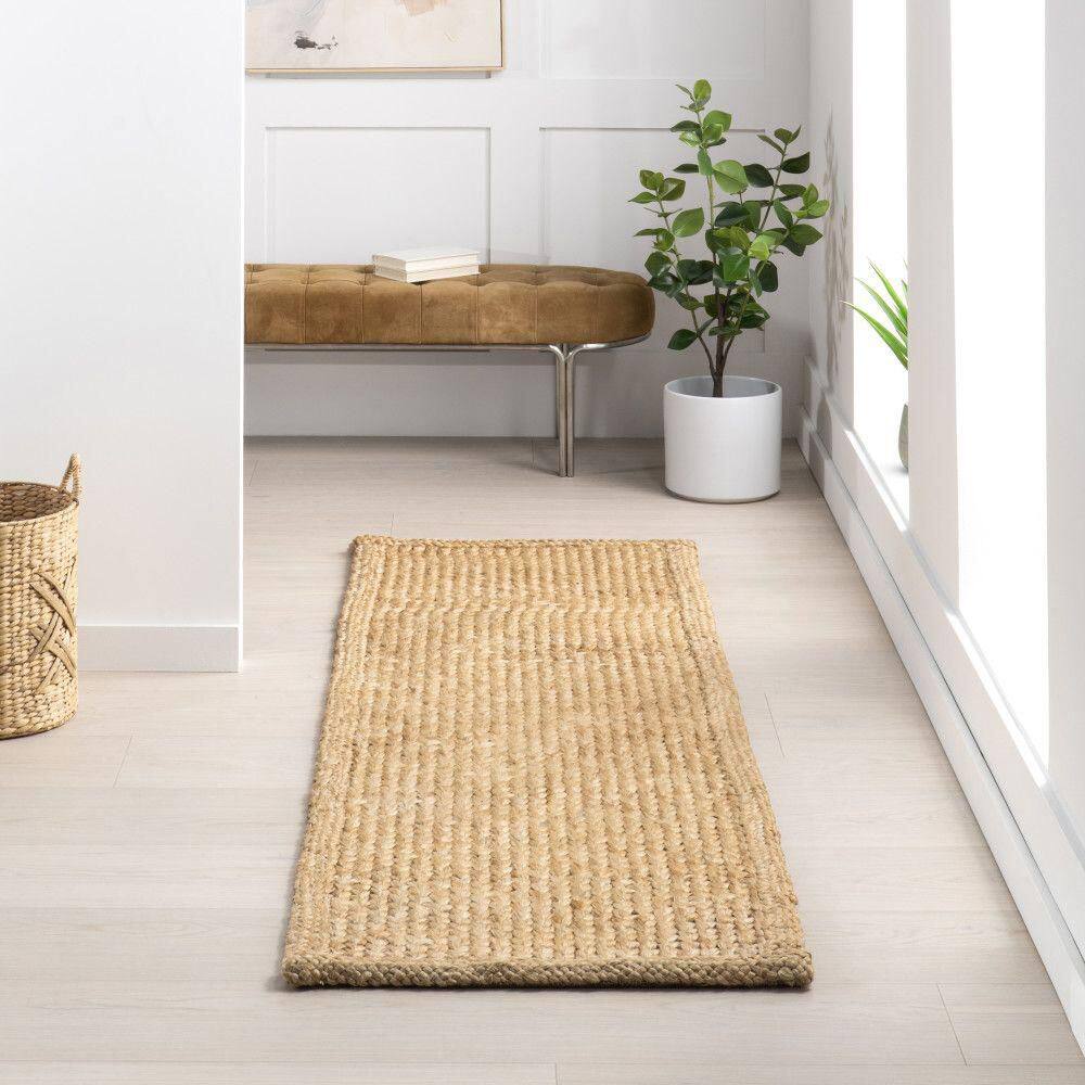 RUGS USA Lauren Liess Willow Bordered Jute Natural 3 ft. x 8 ft. Runner ...
