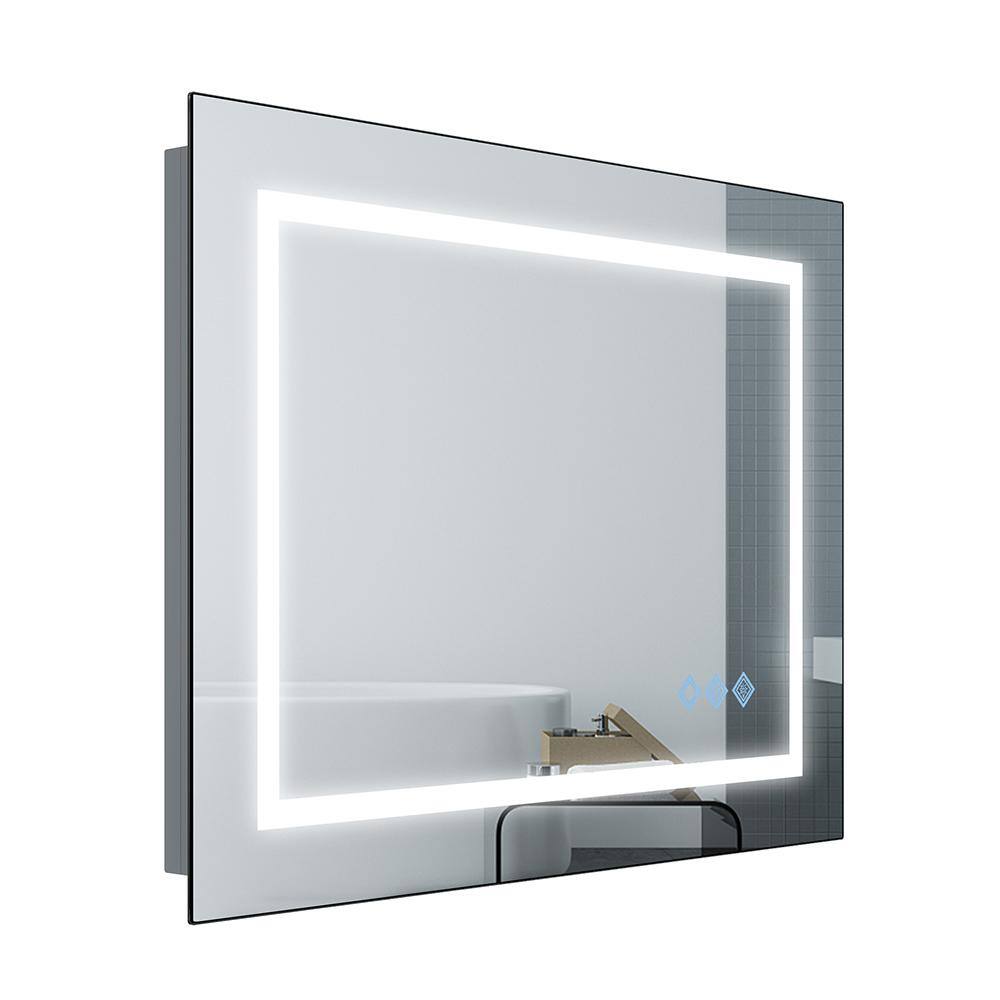 48 in. W x 36 in. H LED Silver Rectangular Frameless Wall Mounted ...