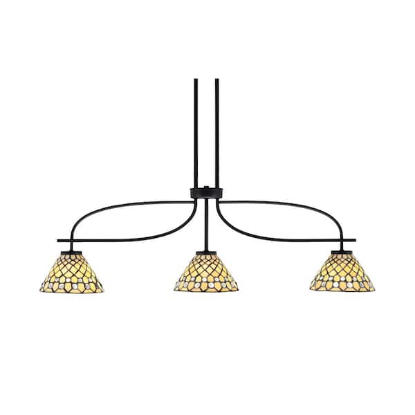 Olympia 3-Light Matte Black Billiard Light with 7 in. Diamond Peak Art ...