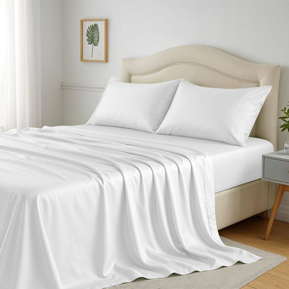 LDC LUX DECOR COLLECTION 4-Piece White Bamboo Queen Cooling Sheet Set ...