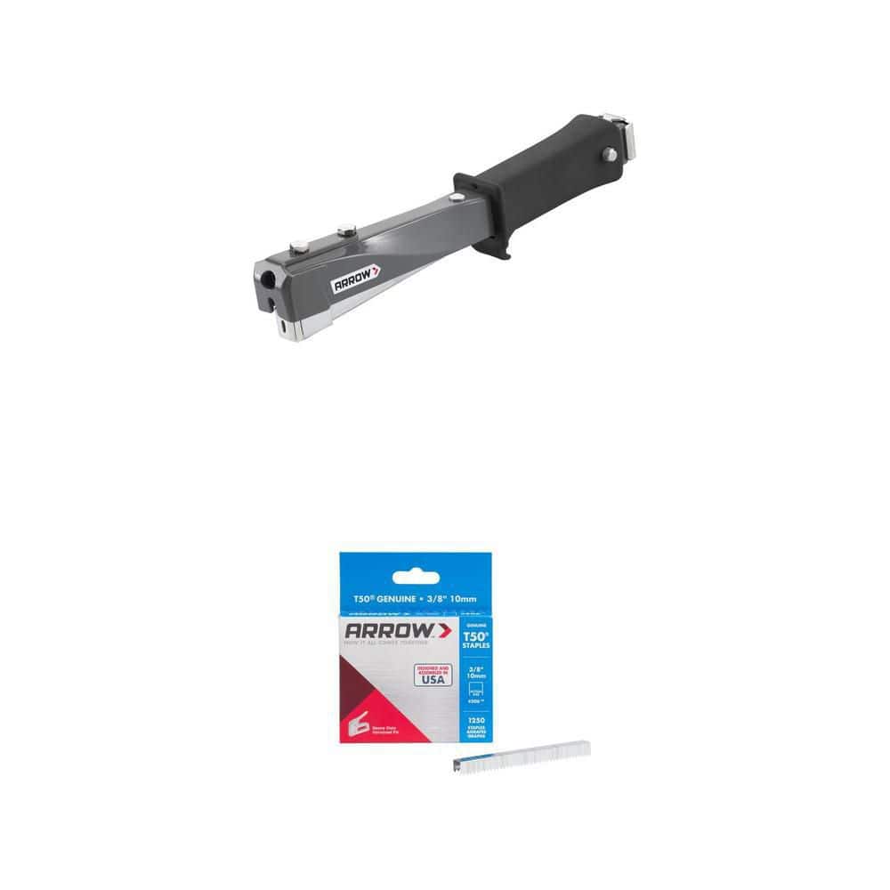 Arrow HT55 Slim Hammer Tacker and T50 3/8 in. Staples (1,250-Pack ...
