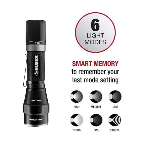 Husky 1200 Lumens Dual Power LED Rechargeable Focusing Flashlight PVL ...