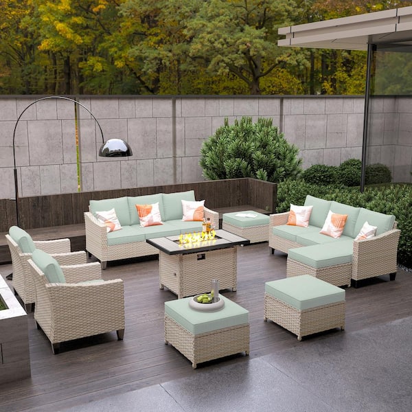 HOOOWOOO Oconee Beige 9-Piece Modern Outdoor Patio Conversation Sofa ...