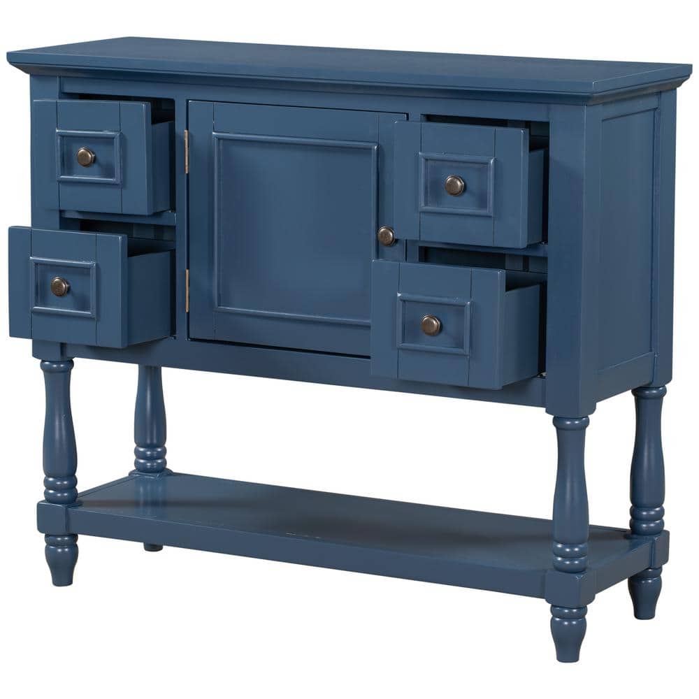 ATHMILE 39.4 in. Navy Blue Rectangle Wood Console Table with 4-Drawers ...