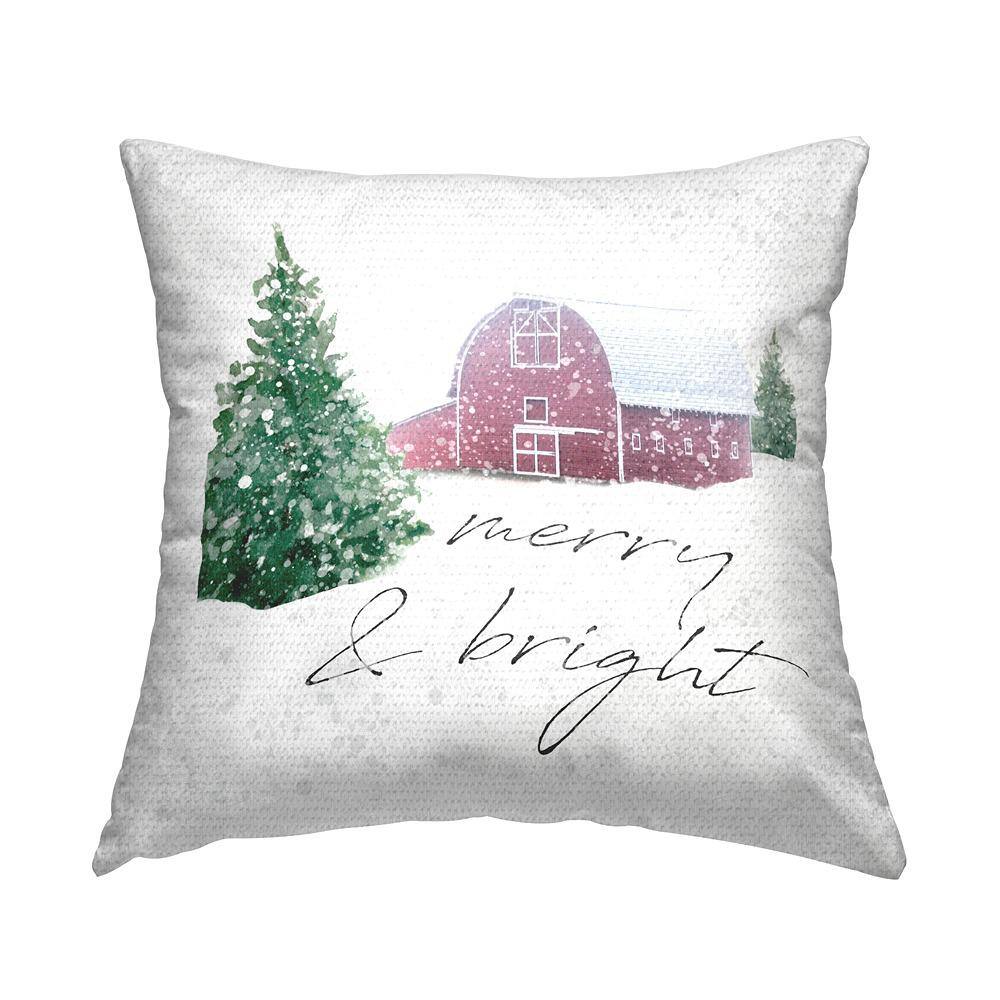 Stupell Industries Merry and Bright Red Barn White Square Outdoor Throw ...