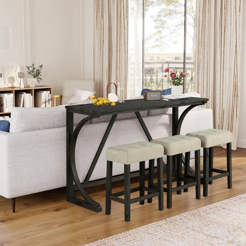 Boyel Living Black 4-Piece 36 in. H Bar Table Set with 3-Stools and USB ...