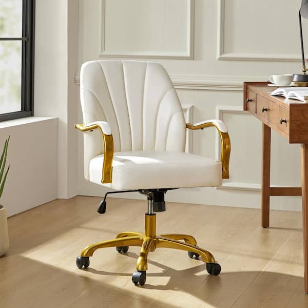 JAYDEN CREATION Stephanie Leather Wood Swivel Tilting Task Chair in ...