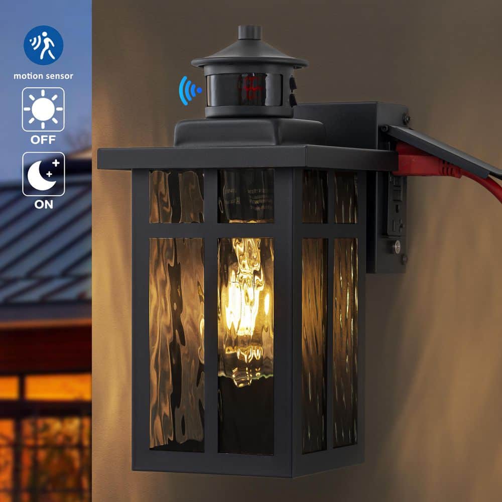 C Cattleya 1-Light Black Motion Sensor Dusk to Dawn Outdoor Wall ...