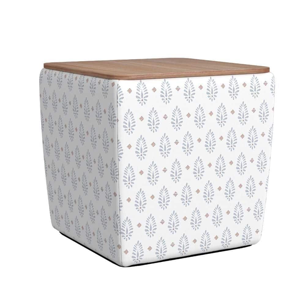 Benjara Mody White and Brown Fabric Square Accent Ottoman BM334034 ...