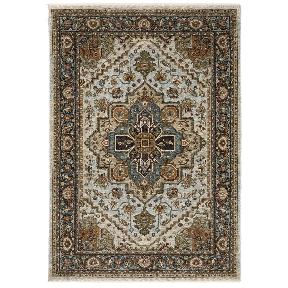 AVERLEY HOME Ambrose Ivory/Blue 7 ft. x 10 ft. Traditional Oriental ...