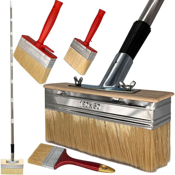 KIWDZFU 7 in. Deck Stain Brush Applicator w/ Long Handle and 5.25 ft ...