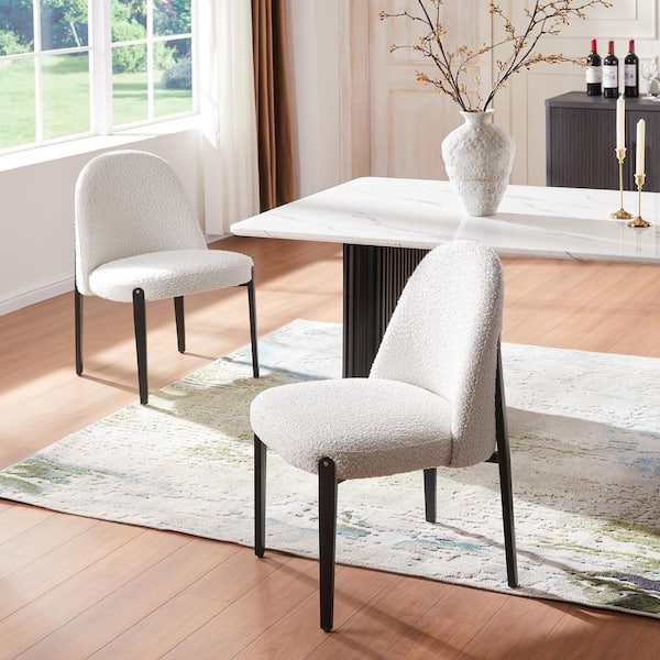 Morden Fort Modern Elegance White Boucle Upholstered Dining Chair with ...