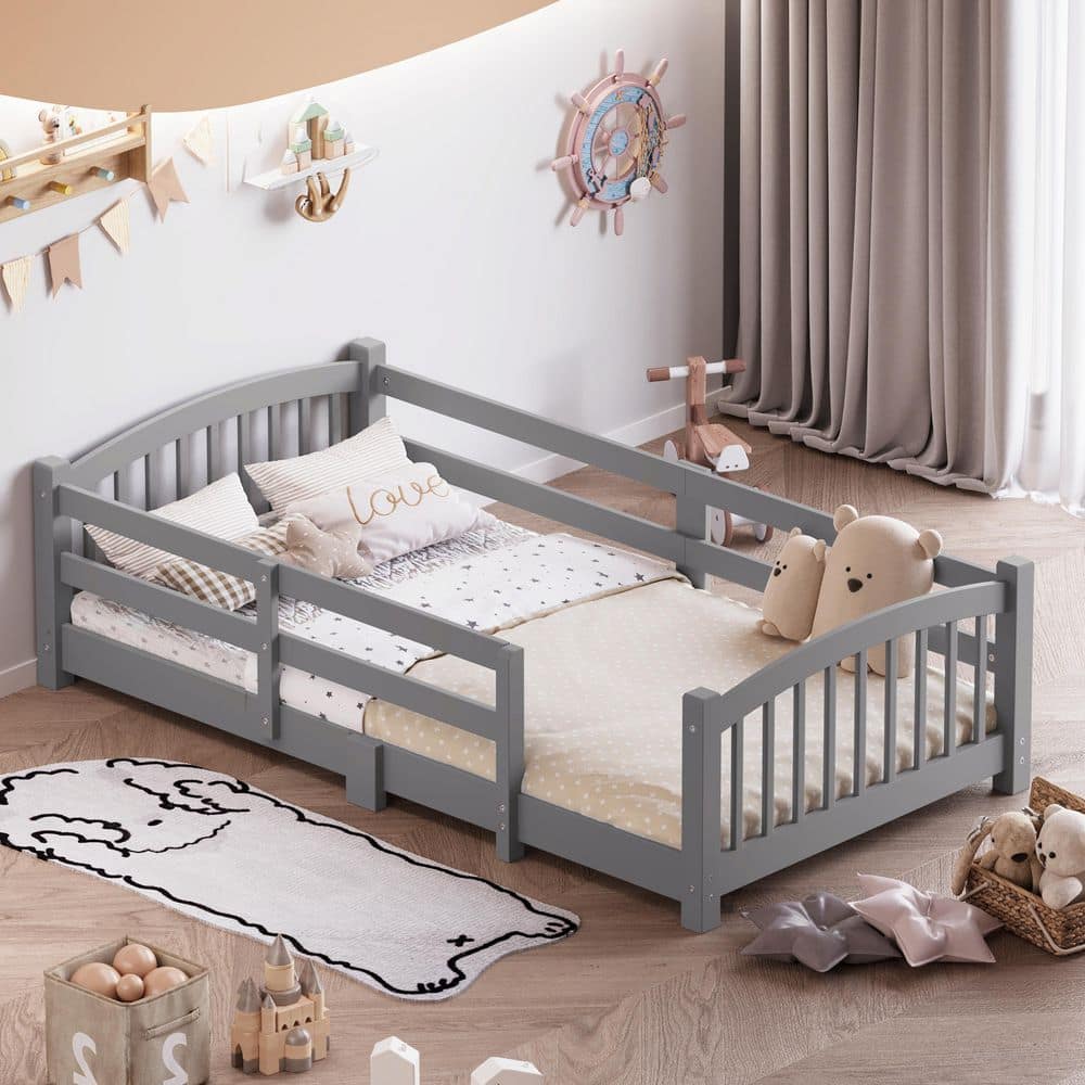 Noble House Valero Gray Wood Frame Floor Bed Twin Size Platform Bed ...