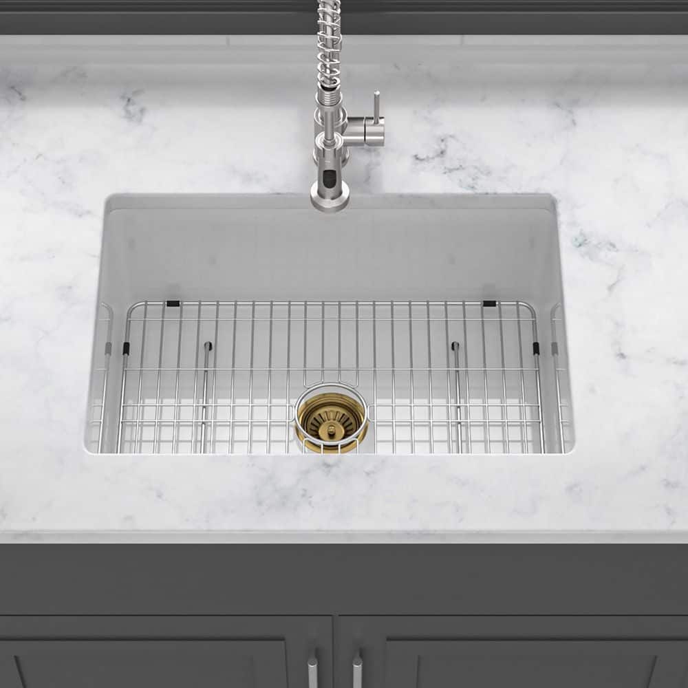 Dueyeeri 30 in. Undermount Single Bowl White Ceramic Kitchen Sink with ...