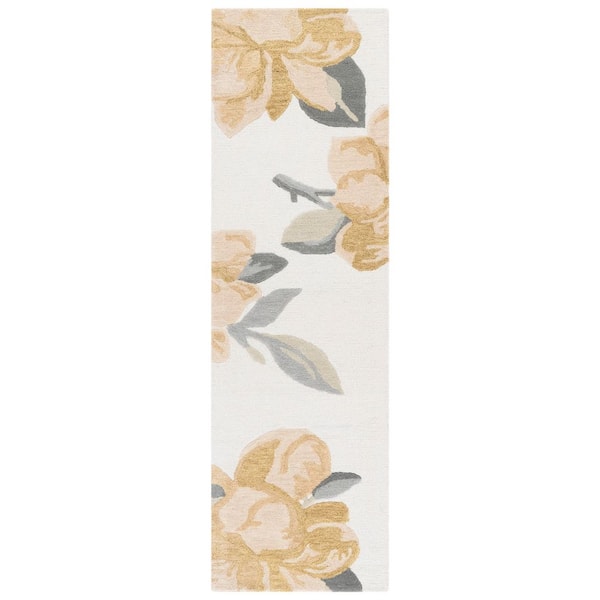 SAFAVIEH Jardin 2 ft. x 8 ft. Ivory/Beige Oversized Flower Runner Rug ...