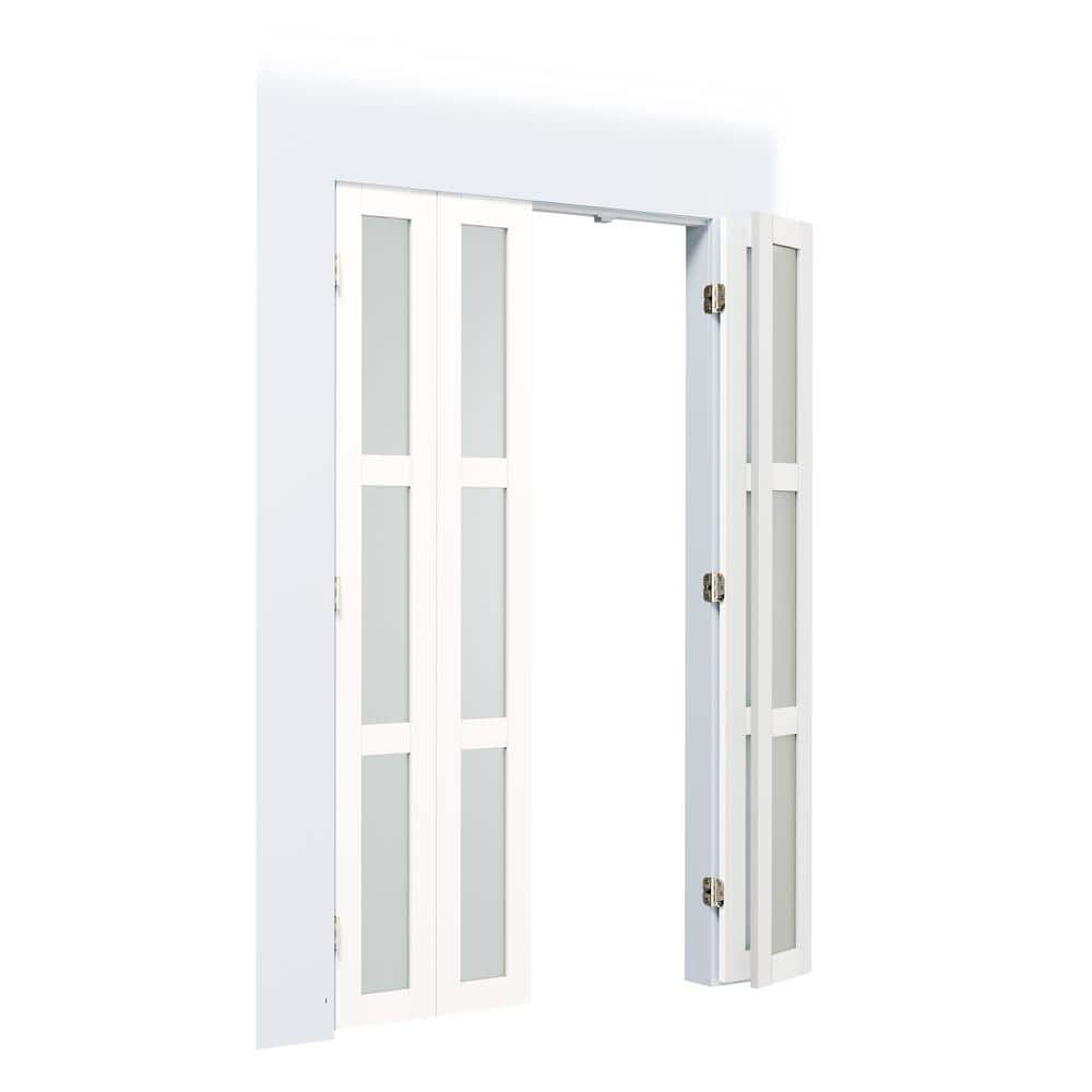 TENONER 60 in. x 80 in. 3-Lite, Frosted Glass, Solid Core, MDF, PVC ...