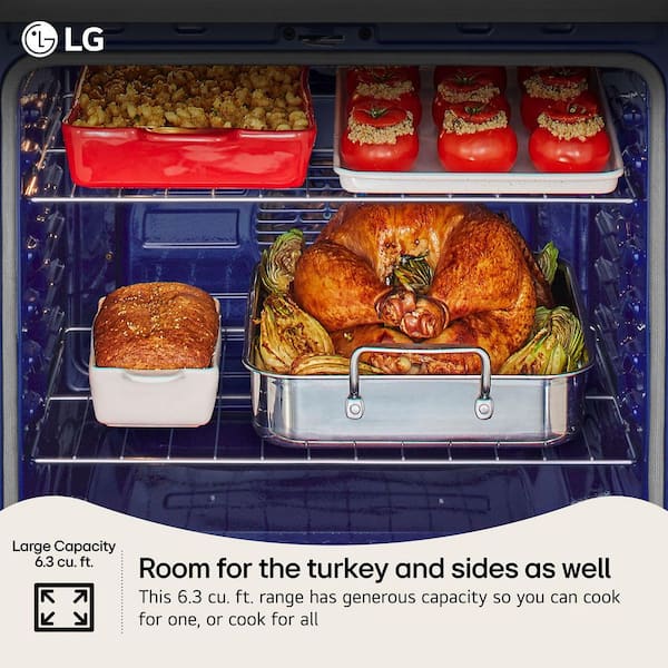 LG 30 in., 6.3 cu. ft. Smart Wi-Fi True Convection Insta View 5-Burner ...