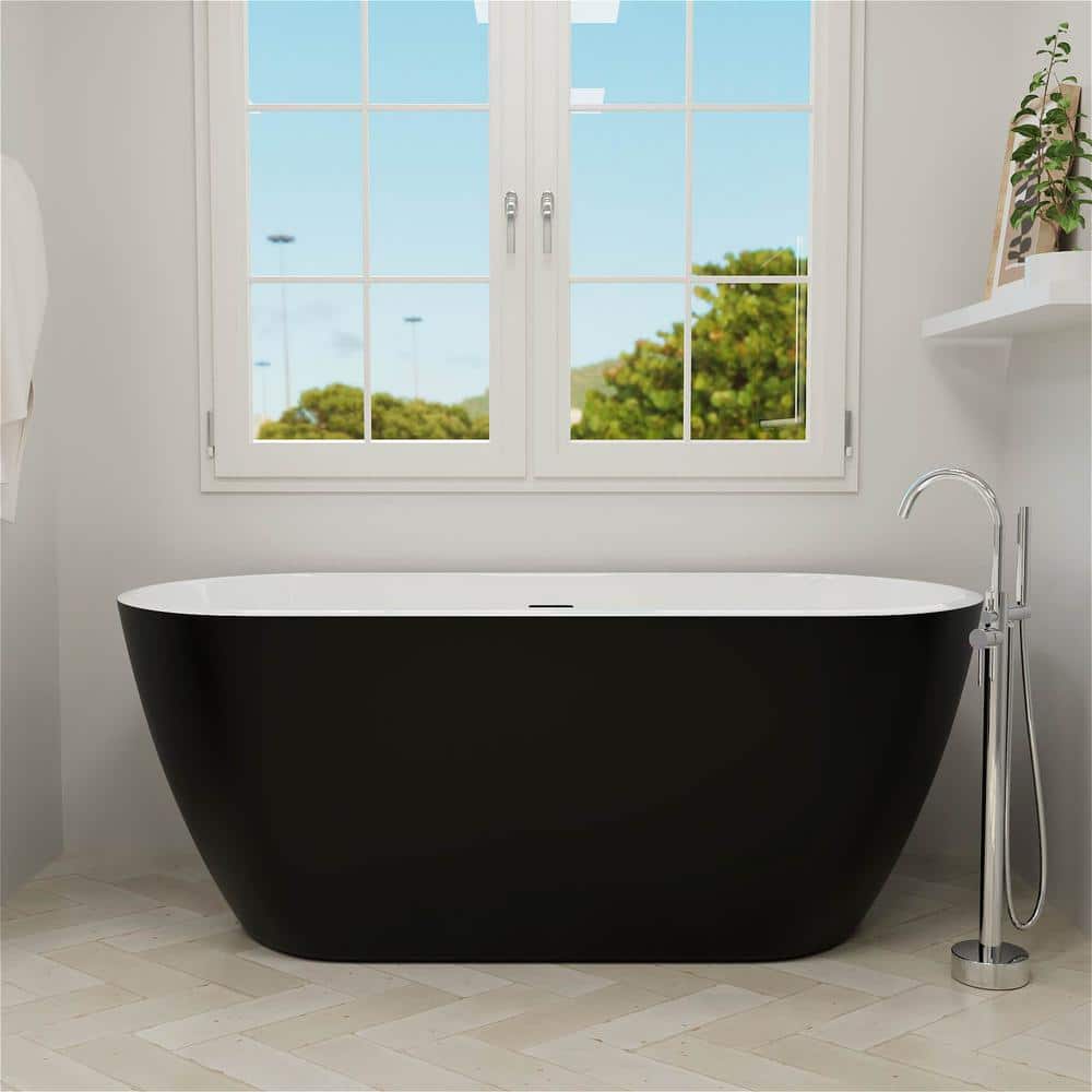 Mokleba 59 in. Acrylic Freestanding Bathtub Flatbottom Soaking Tub ...
