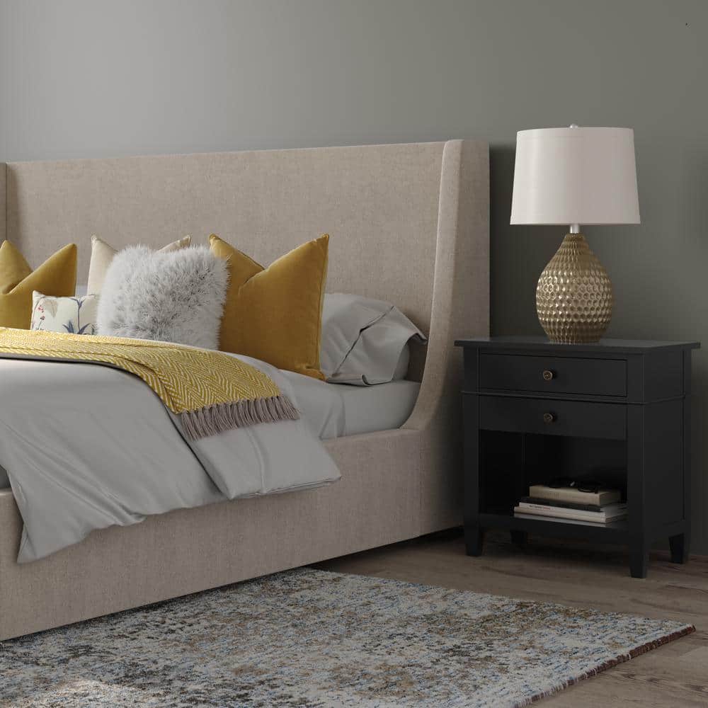 Simpli Home Carlton Solid Wood 24 in. Wide Contemporary Bedside Nightstand Table in Black AXCCRL ...