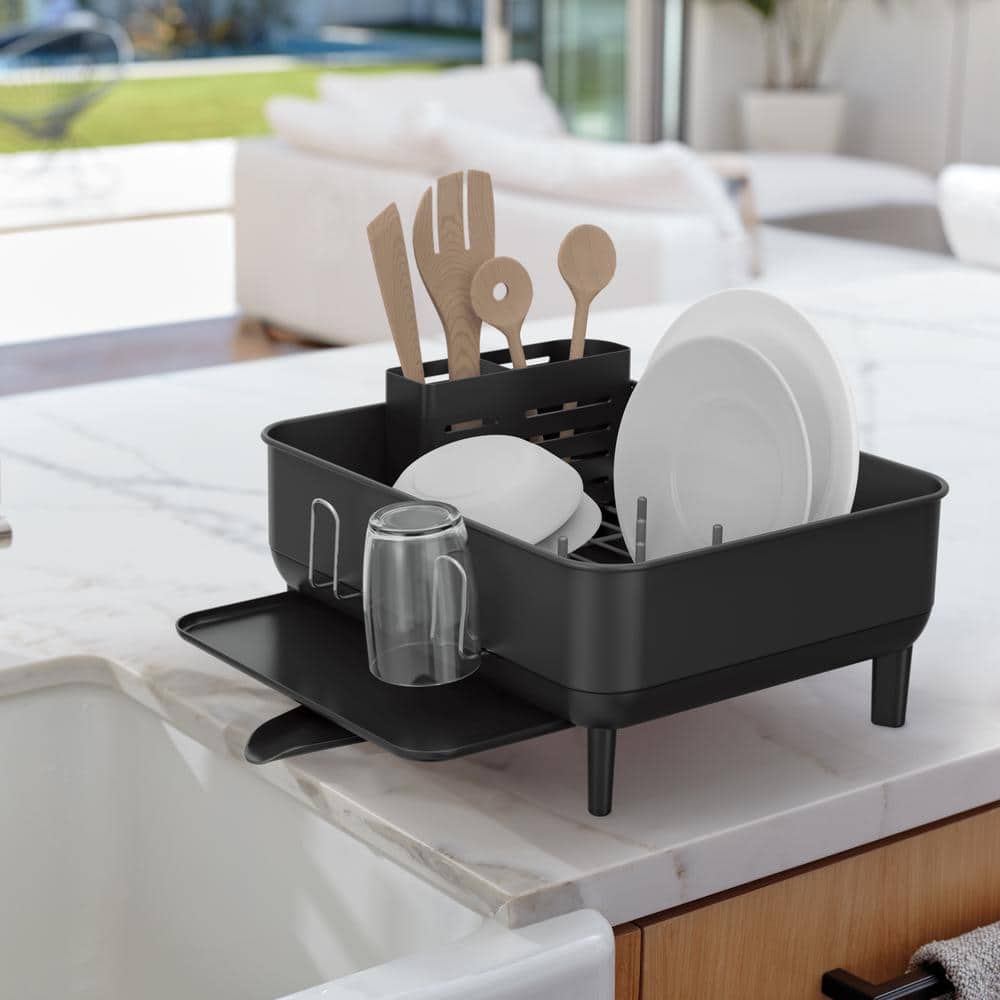 simplehuman Compact Dish Rack Drying Rack with Swivel Spout Drainer ...