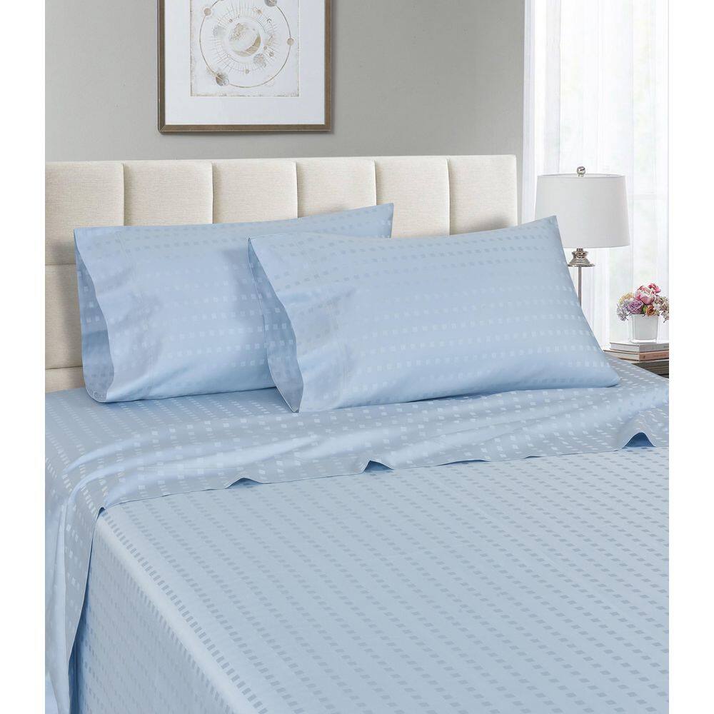 Spring Home 4 Piece 1200 Thread Count Blue Jacquard Dot 100% Cotton ...
