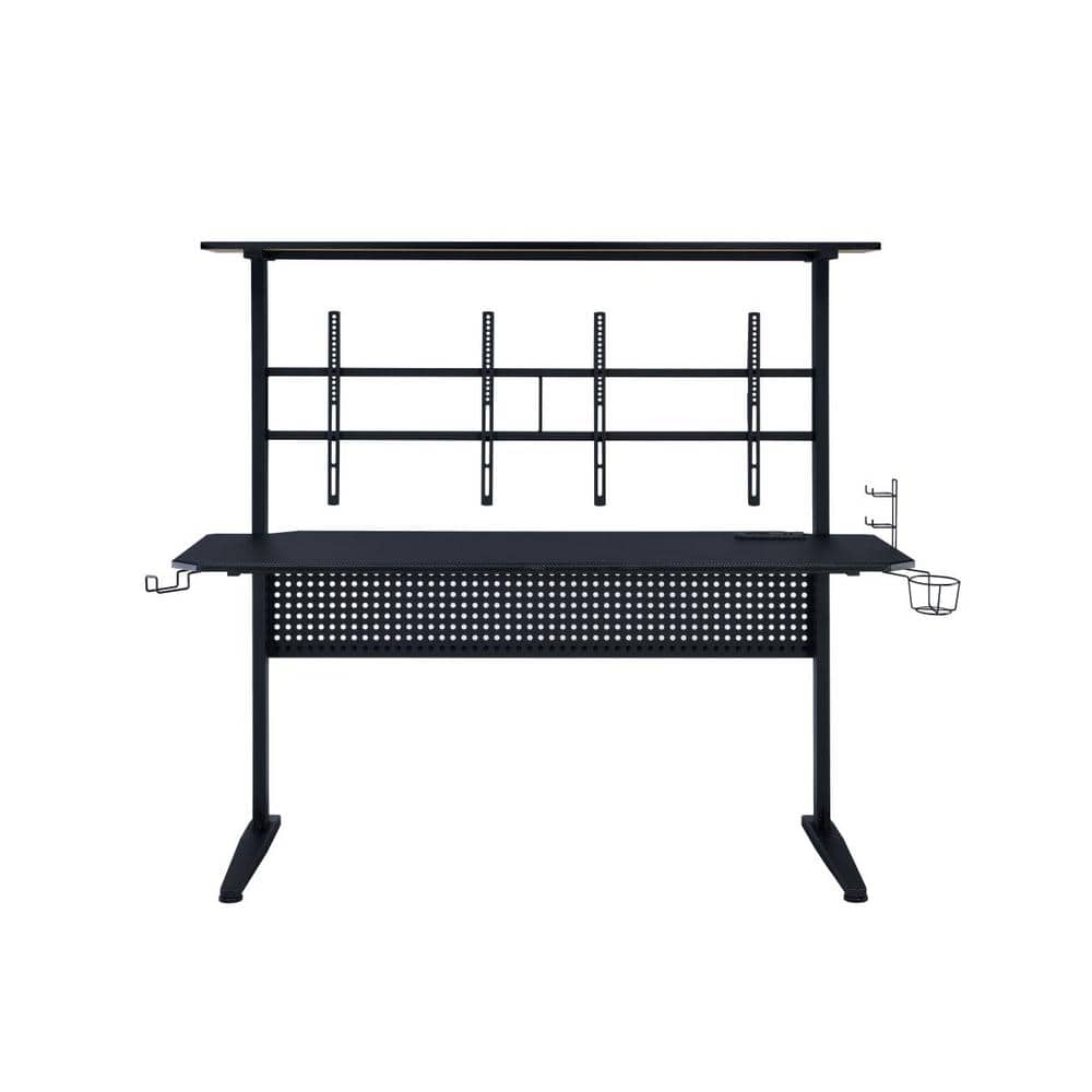 59 in. Rectangular Black with MDF, PVC Paper Metal Material Computer ...