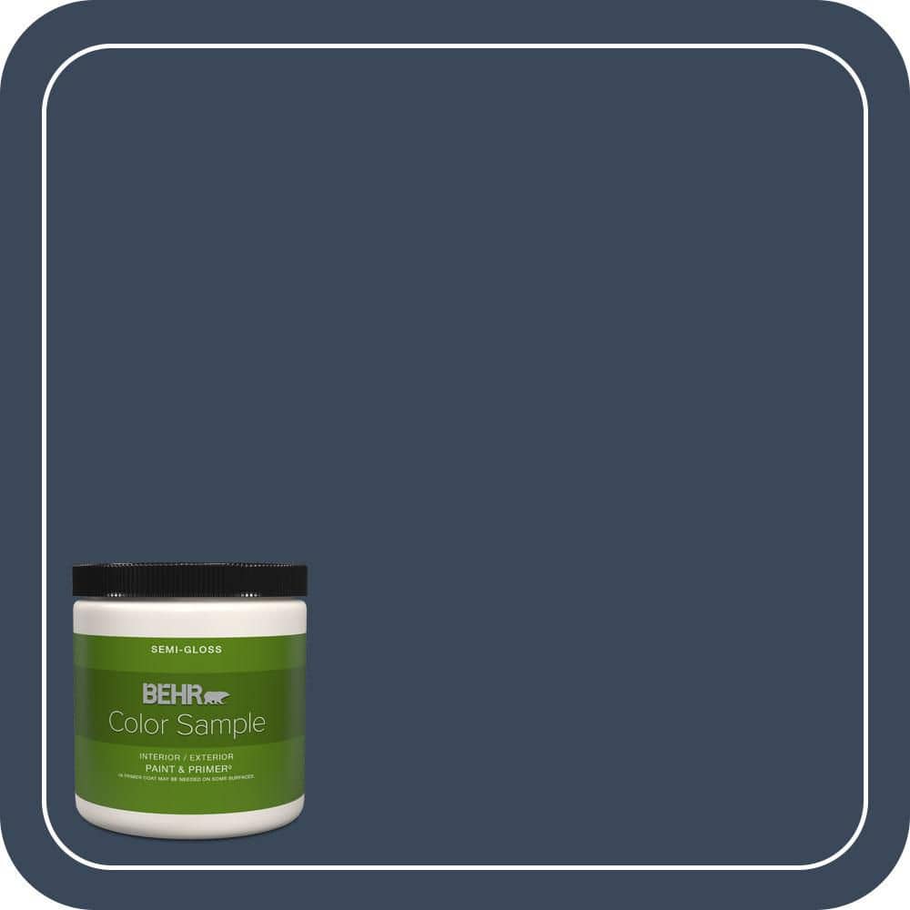BEHR PREMIUM PLUS 8 oz. #M500-7 Very Navy Semi-Gloss Interior/Exterior ...