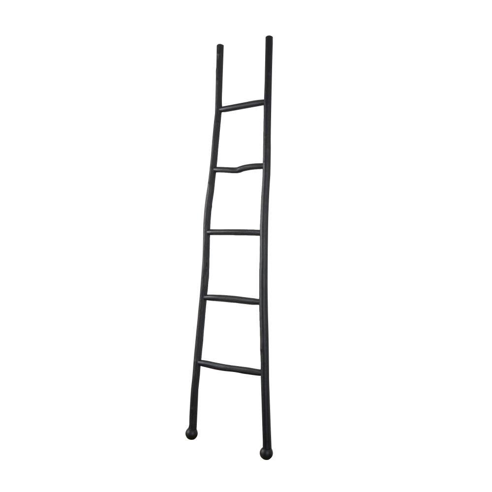 Litton Lane 73 in. Tall Black Handmade Wood Slanted Ladder with Wider ...