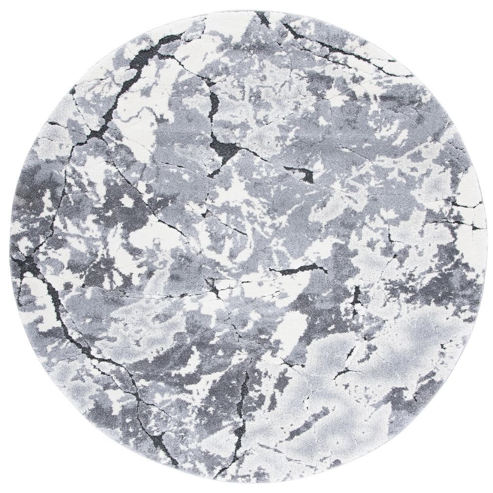 SAFAVIEH Cyrus Shag 7 ft. x 7 ft. Gray/Ivory Abstract Splatter Round ...