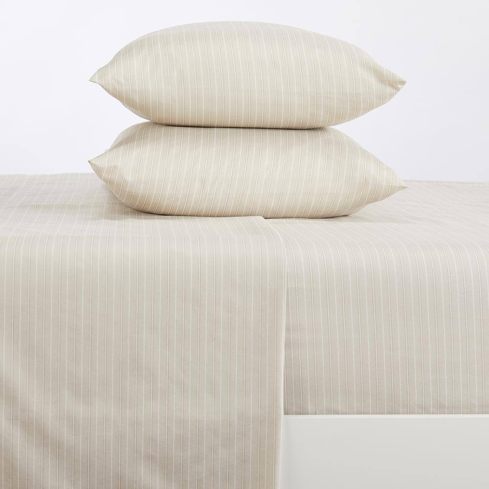FRESHFOLDS Super Soft 4-Piece Taupe Microfiber Full Striped Sheet Set ...