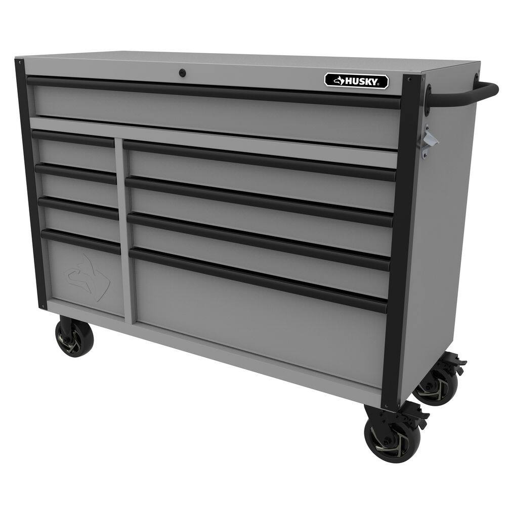 Husky Heavy-Duty 52 in. W x 20 in. D 9-Drawer Matte Gray Rolling Tool ...