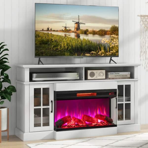 Clihome 36 in. Freestanding Electric Fireplace in Black with 3-Sided ...