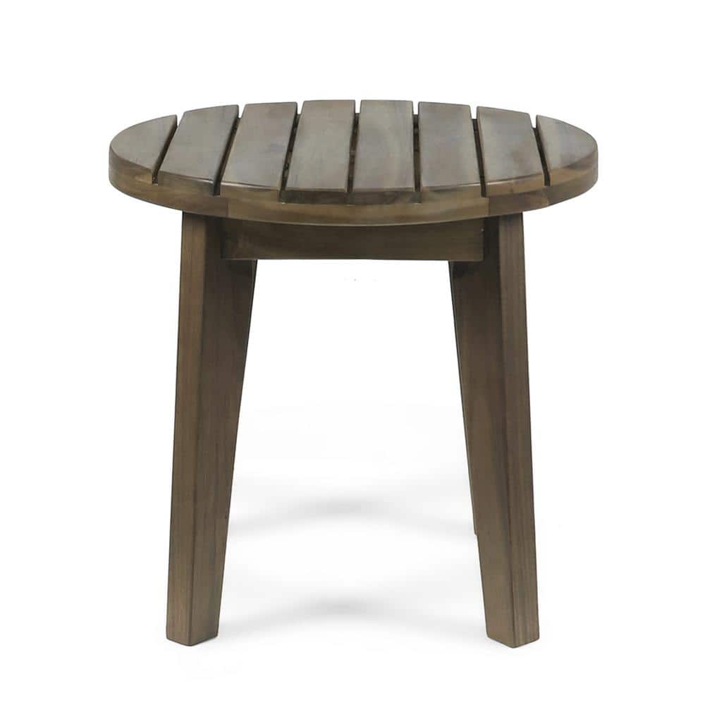 Noble House Miracle Gray Round Acacia Wood Outdoor Patio Side Table ...