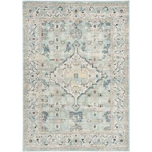 Nourison Washable Decor Blue Taupe 5 ft. x 7 ft. Center medallion ...