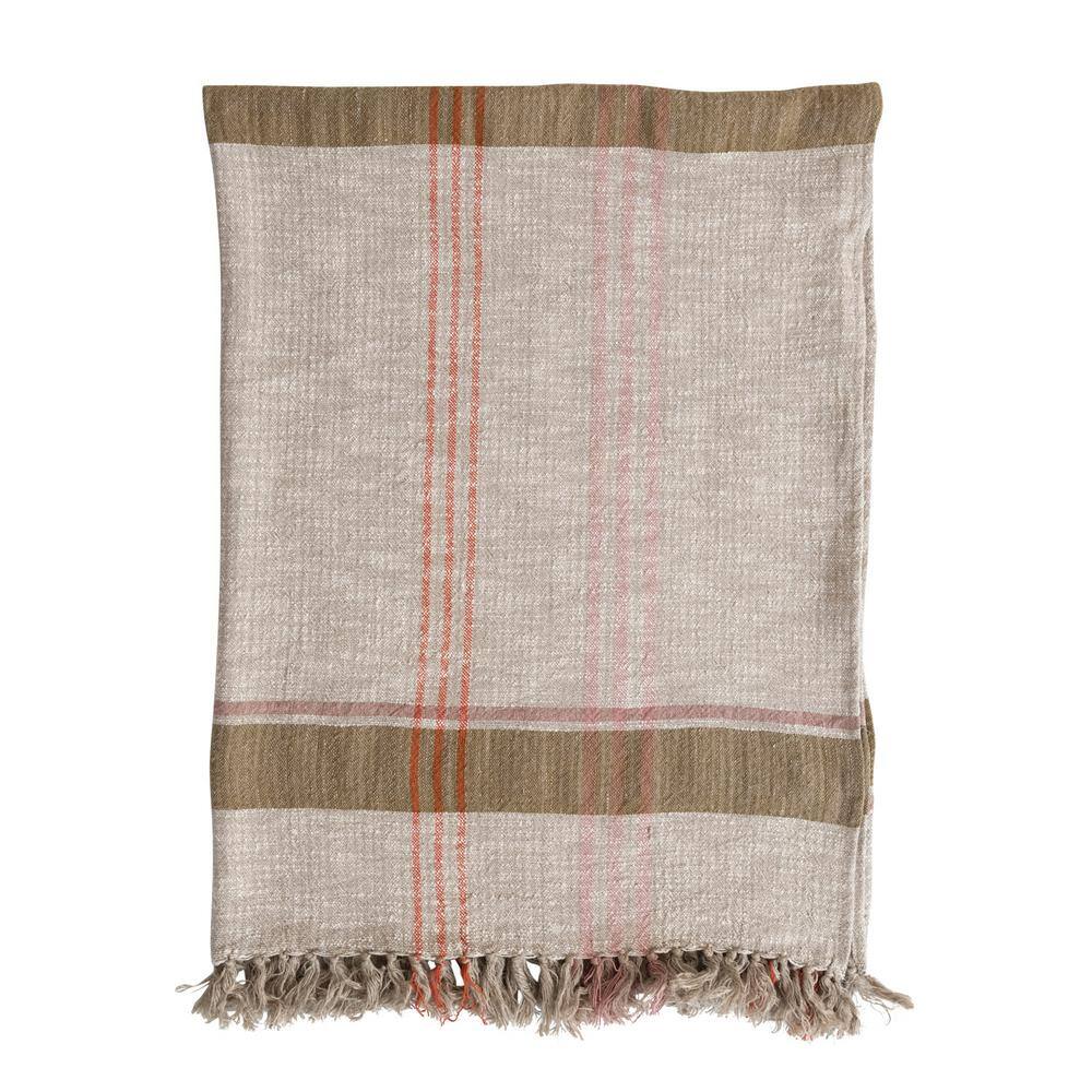 Storied Home Woven Cotton and Linen Multicolored Plaid Throw with ...
