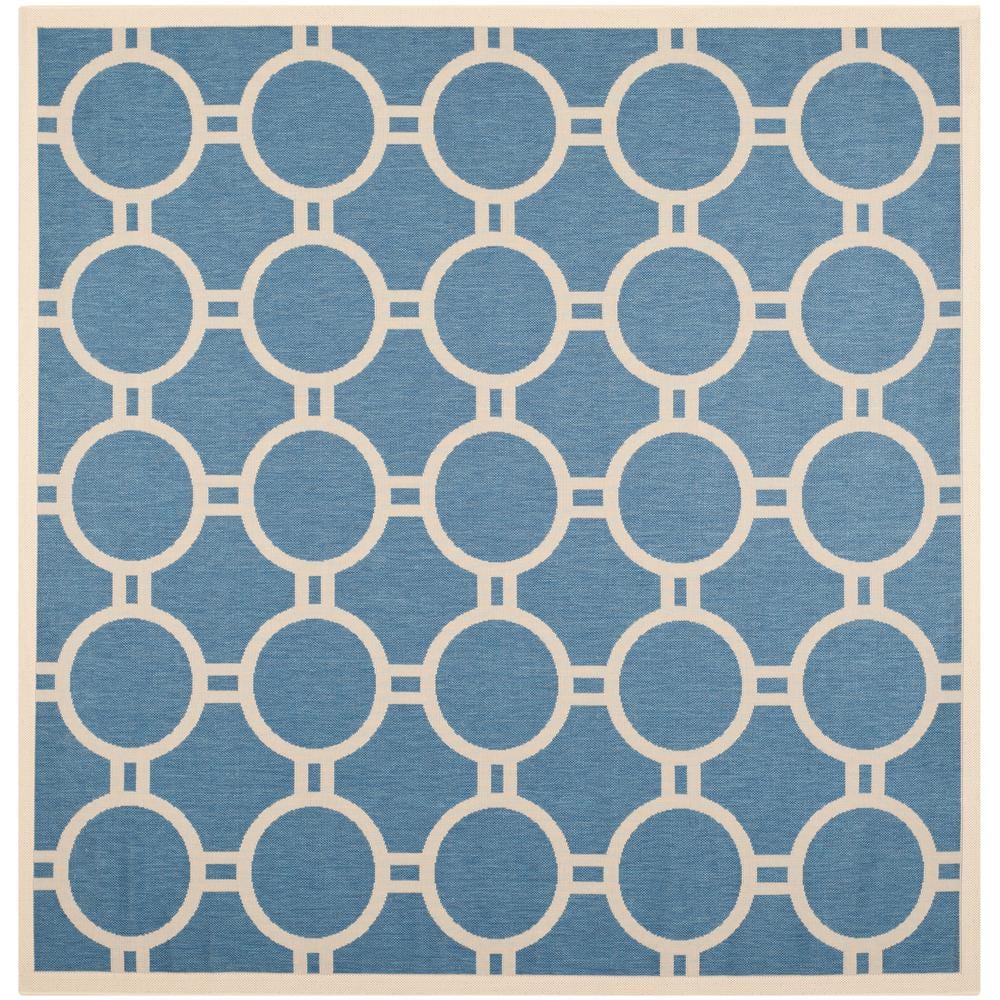 SAFAVIEH Courtyard Blue/Beige 8 ft. x 8 ft. Square Geometric Indoor ...