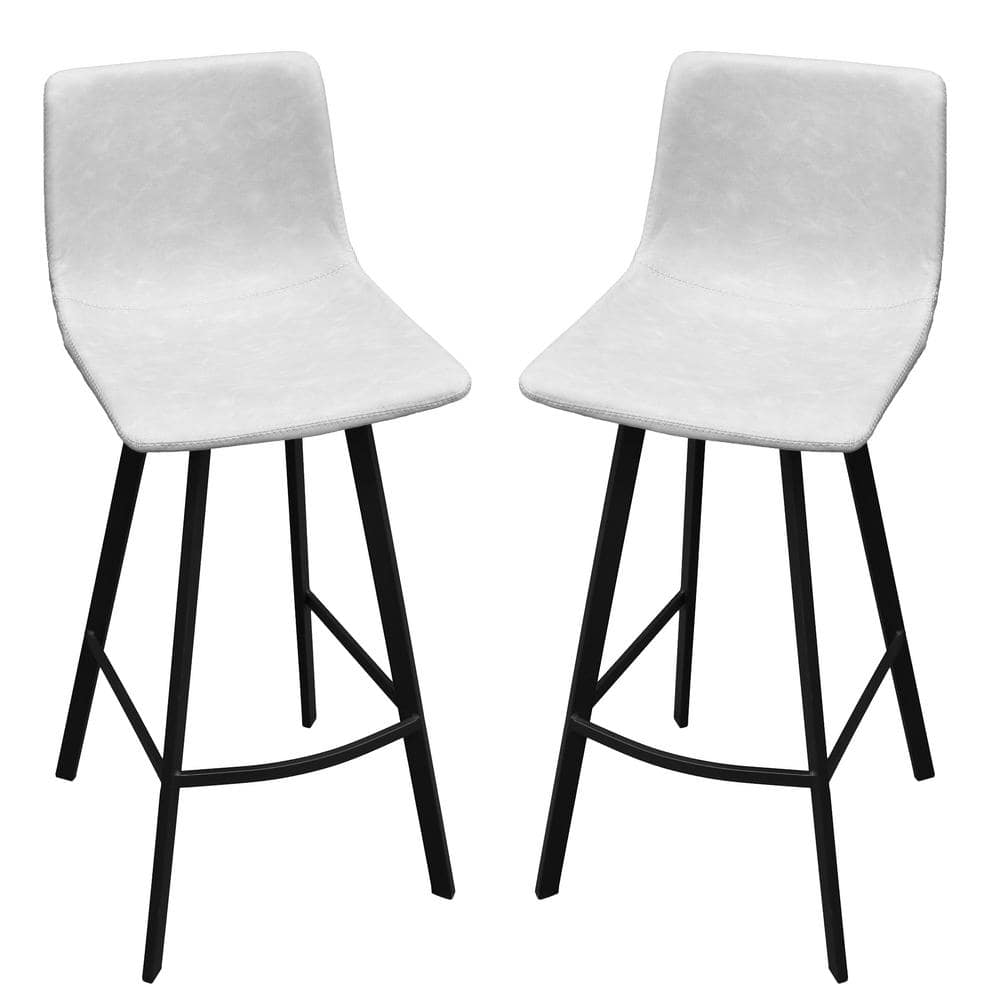 Leisuremod Elland Modern 29.9 in. in Light Grey Upholstered Leather Bar Stool with Black Metal ...